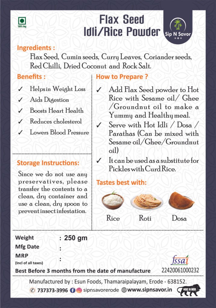 Flax seed Idli/Rice Powder – Sip n Savor